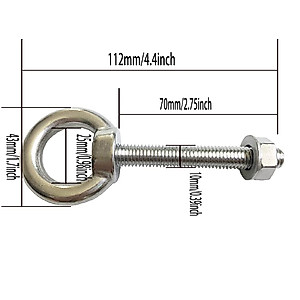 HYXXYY Stainless Steel Eye Bolt, 2pack M10 Shoulder Eye Bolts 3/8" X 2.75"with Nuts and Washer Thread Lifting Ring Eyebolt