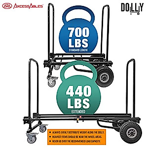 AxcessAbles Heavy Duty Folding Equipment Dolly Cart with Wheels | 700lb Capacity | DJ Equipment Cart | Moving Hand Truck Dolly | Telescoping Frame to 4.6ft.| Production Multicart | Fully Assembled