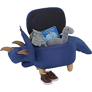 Critter Sitters 15-In. Seat Height Denim Blue Triceratops Dinosaur Animal-Shaped Storage Ottoman for Nursery, Bedroom, and Playroom, Multifunctional, Durable, and Fun Footstool for Kids and Toddlers