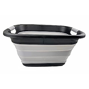 SAMMART 25L (6.6 Gallon) Collapsible Laundry Basket/Tub - Foldable Storage Container/Organizer, Water Capacity: 20L (Black/Alloy Grey)