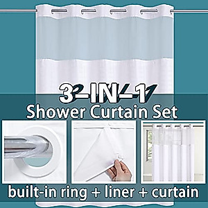 Conbo Mio Hotel Grade Fabric Shower Curtain with Snap in Liner for Bathroom with See Through Top Window, Spa, Machine Washable, Shower Curtain (Check-White,71Wx74H)
