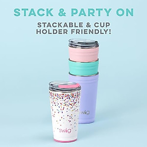 Swig Life 24oz Party Cup, Stackable Insulated Travel Coffee Tumbler with EZ Slider Lid, Cup Holder Friendly Travel Thermos, Stainless Steel 24 oz Tumbler, Reusable Coffee Mug (Saturdays in Columbus)
