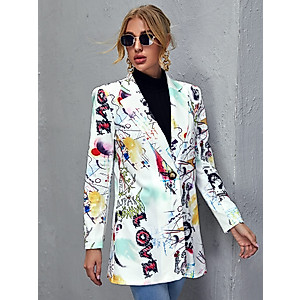 Floerns Women's Casual Long Sleeve Pop Art Colorful Blazer Graphic Work Suit Jacket Multi 1 XL