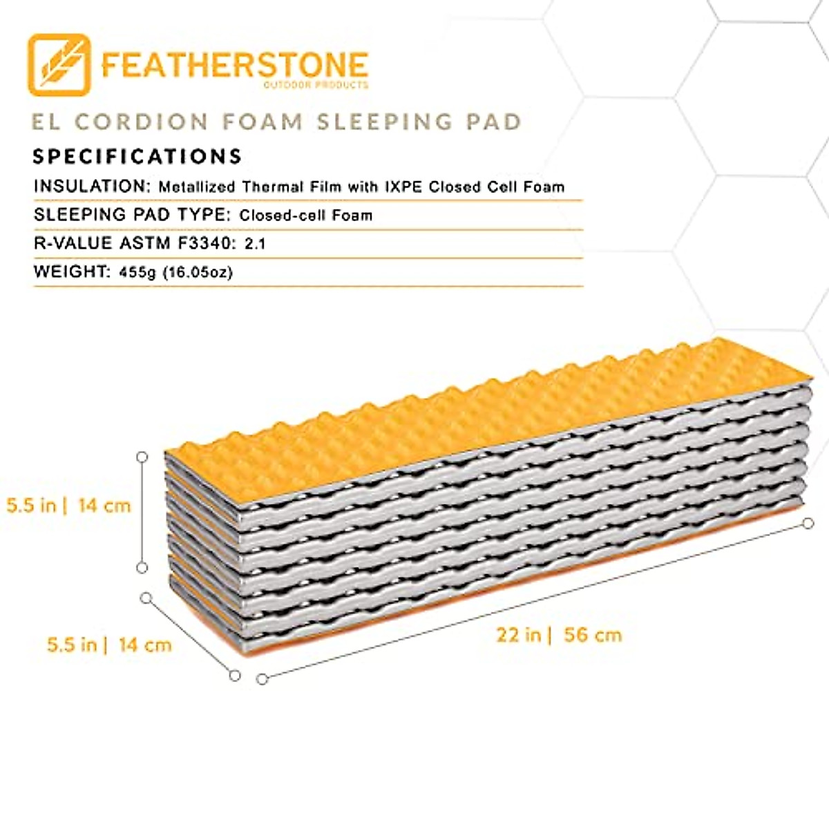 Featherstone Outdoor El Cordion Insulated R-Value 2.1 Sleeping Pad Closed Cell Foam Mat for Ultralight Backpacking Thru-Hiking and Camping
