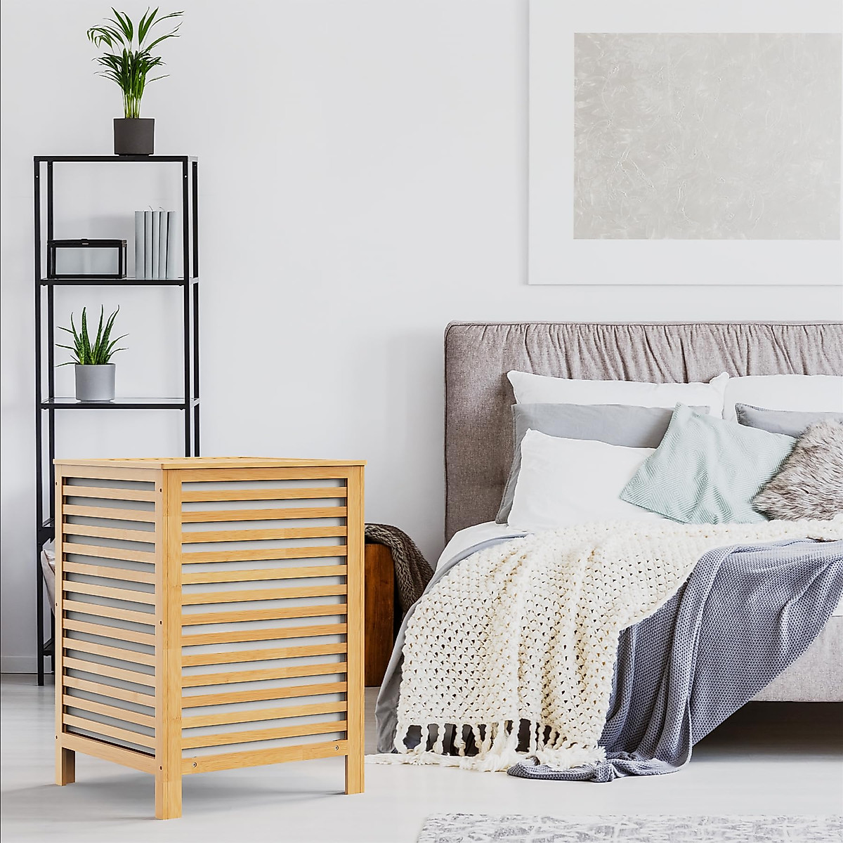 Purbambo Laundry Hamper with Lid, 95L Bamboo Laundry Basket with Removable Liner Bag, 2-Section Laundry Sorter for Home Bathroom Bedroom