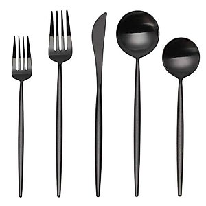 Matte Black Silverware Set, sharecook 20-Piece Stainless Steel Satin Finish Flatware Set Service for 4, Kitchen Utensil Set, Tableware Cutlery Set for Home and Restaurant