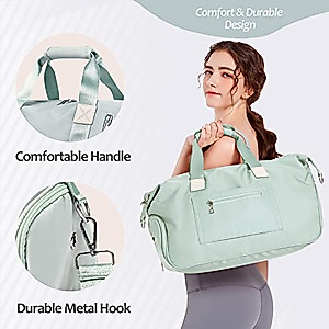 Sports Gym Bag for Women, Travel Duffel Bag with Wet Pocket & Shoes Compartment Weekender Bag, Green