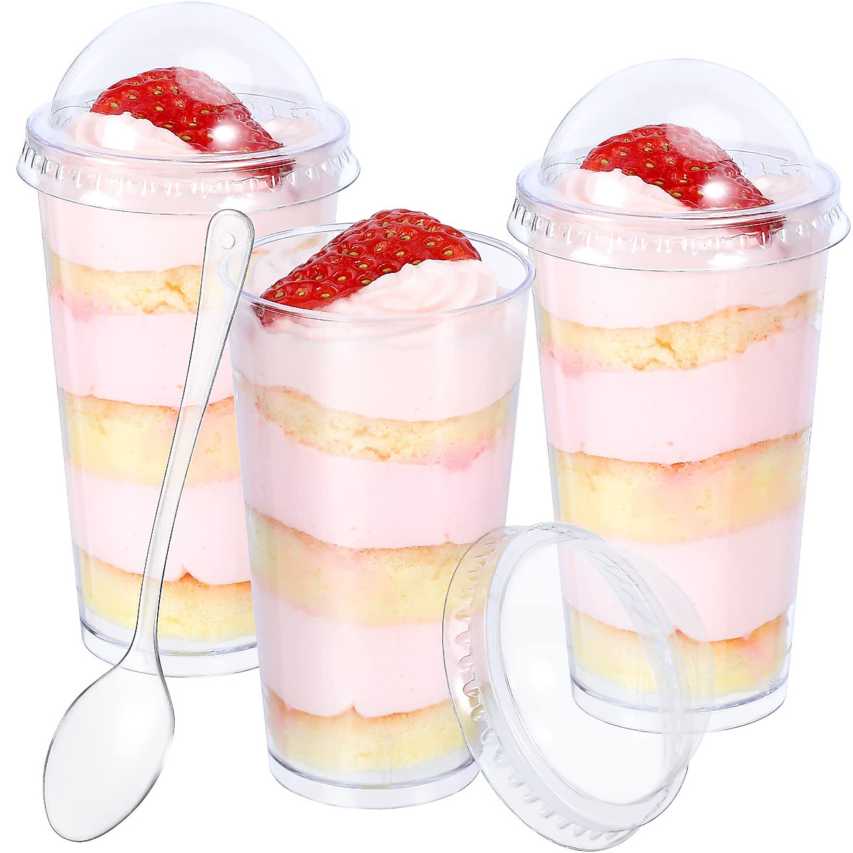 HawHawToys 100 Pack 3 OZ Dessert Cups with Lids and Spoons, Clear Plastic Mini Dessert Shooter Parfait Cups for Party Desserts,Appetizers Serving (100)