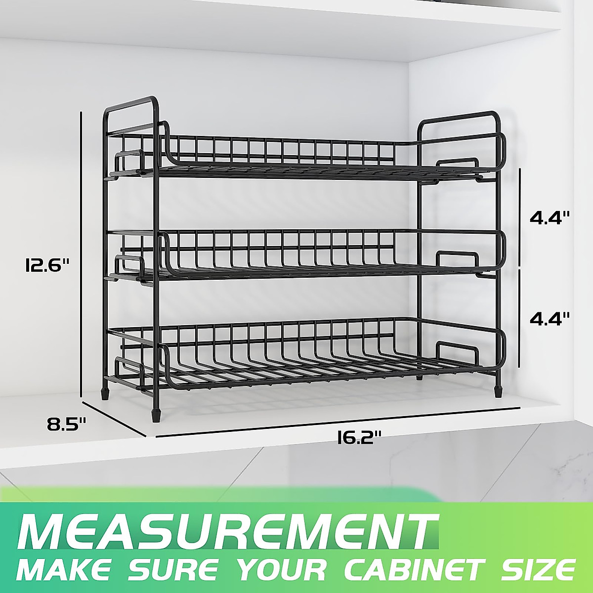 Mefirt Water Bottle Organizer, 3-Tier Water Bottle Holder for Cabinet, Stackable Water Bottle Storage Rack, Soda, Can, Water Bottle Organizer for Cabinet, Kitchen Countertops, Pantry, Fridge (Black)