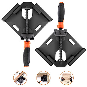 ENGiNDOT Corner Clamp 2Pcs, Right Angle Clamp 90 Degree for Woodworking, Aluminum Alloy Frame Clamp, Adjustable Swing Jaw, Carbon Steel Threaded Rod, Ideal for Welding, Framing, Drilling, Doweling