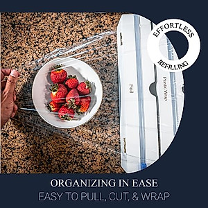 EDGE LINE White Bamboo Ziplock 6 Slot Storage Organizer - Food Storage Bags Organizer with 3 Doors - Kitchen Plastic Bags Storage - Gallon, Quart, Sandwich, Snack, Plastic Wrap, and Aluminum Foil