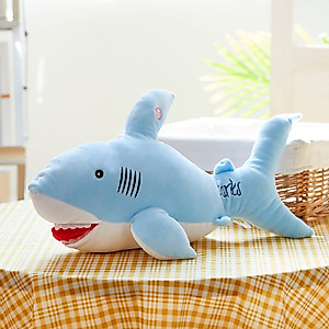 BSTAOFY 20'' LED Shark Soft Plush Toy Night Light Up Stuffed Animal Ocean Life Luminous Glow in The Dark Bedtime Companion Gifts for Kids Friends Birthday Valentines Christmas Festivals, Blue