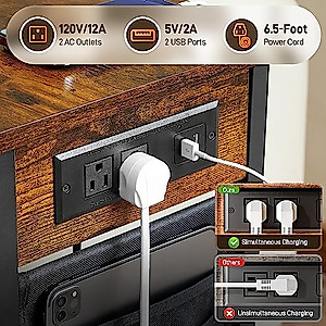 HOUIT C Shaped End Table with Charging Station Set of 2, Small Side Table for Sofa Couch and Bed, Sectional Slide Under Couch Table for Living Room, Bedroom