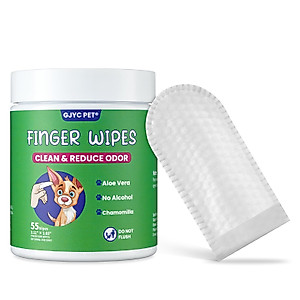 GJYC PET Ear Finger Wipes for Dogs & Cats - Natural Ingredients Gently Remove Ear Wax, Debris - Soothes & Deodorizes - Relieve Ear Itching & Inflammation with Aloe, 55 Count