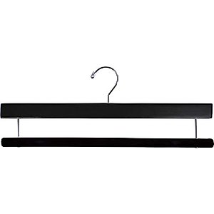 Premium Black Wood Pant Hanger with Black Velvet Non-Slip Bar Box of 12