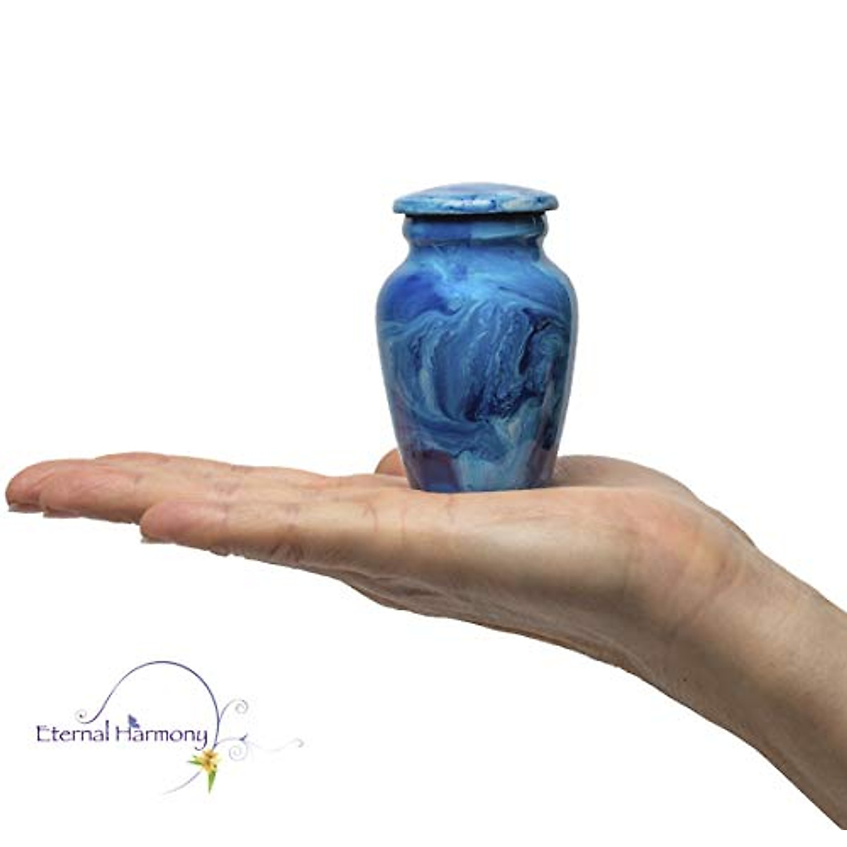 Eternal Harmony Cremation Urn for Human Ashes | Memorial Urn Carefully Handcrafted with Elegant Finishes to Honor Your Loved One | Adult Urn Large Size with Beautiful Velvet Bag (Small, Blue Milo)