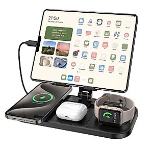 Wireless Charging Station, Wired Charger for iPad, 4 in 1 Charging Stand Multiple Devices for Apple - iPhone 15 14 Pro Max 13 12 11 - Watch 8 7 6 5 4 3 2 Se - Airpods 3 2 Pro