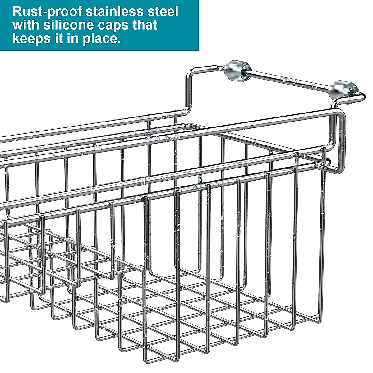 FavoThings Over The Kitchen Sink Caddy Sponge Holder Organizer Drying Rack Expandable for Sponge Brush Soap Dish Cloth Rag 14.5" to 22", Stainless Steel