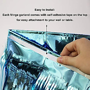 Blukey 10 Feet by 15 Inch Turquoise Foil Fringe Garland, Shiny Metallic Tinsel Banner Ideal for Parade Floats, Bridal Shower, Wedding, Birthday, Christmas - Wall Ceiling Hanging Fringe Drapes