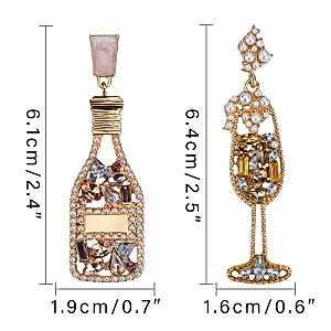 2 Pairs Champagne Bottle Drop Dangle Earrings for Women,Sparkly Rhinestone Earrings Statement Fashion Prom New Years Jewelry Gift