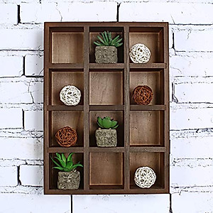MyGift Brown Wood Hanging Shadow Box, Shot Glasses Display Case, Crystal Display Shelves, Collectibles Display Shelf, Freestanding or Wall Mounted Shelving Unit with 12 Compartments