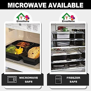 Meal Prep Container 3 Compartment, 50 Pack Meal Prep Containers with Lids, Large Food Storage Container 34oz Reusable Plastic Bento Box, Disposable Lunch To-Go Boxes, Dishwasher Freezer Microwave Safe