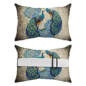 Prime Leader Recliner Head Pillow Ledge Loungers Chair Pillows with Insert Rustic Peacock Lumbar Pillow with Adjustable Strap Outdoor Waterproof Patio Pillows for Couch Beach Pool Office Chair, 2 PCS
