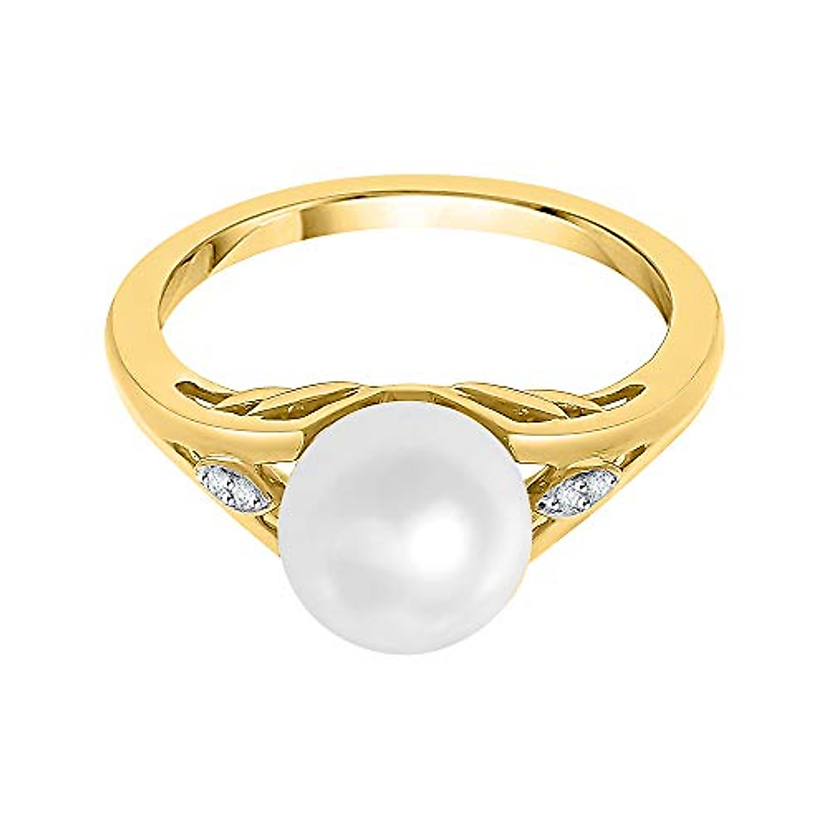 KATARINA Diamond Accent and Pearl Fashion Ring in 10K Yellow Gold (G-H, I2-I3) (Size-6)