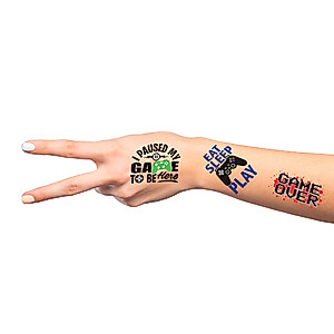 FashionTats Video Gamer Temporary Tattoos | Pack of 36 | MADE IN THE USA | Skin Safe | Party Supplies & Favors | Removable