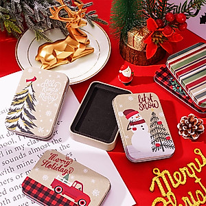Whaline 12Pcs Christmas Tin Gift Card Holder Boxes 6 Design Metal Box with Lids Rustic Xmas Tree Snowman Tin Box Container for Christmas Stocking Stuffer Cards Crafts Party Favors