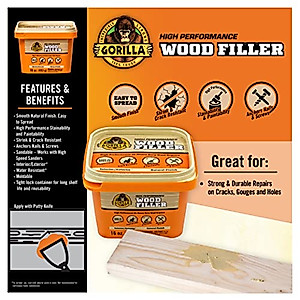 Gorilla All Purpose Wood Filler, 16 Ounce Tub, Natural (Pack of 1)