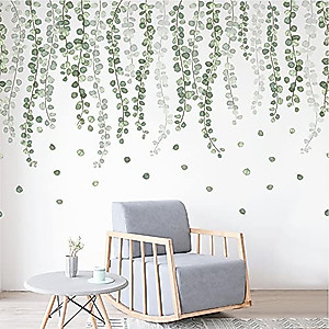 Prabahdak Eucalyptus Wall Stickers Green Leaves Vine Wall Decals Stickers Removable Peel and Stick Wall Art Decor for Sofa Background Living Office Room Baby Bedroom Kitchen Nursery Room Decorations
