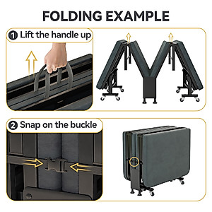 LEAIJIAFY Foldable Bed Sleeping Cot with Casters and 1.57" Latex Mattress,Temporary Bed Guest Rollaway Bed with Adjustable Backrest,Sturdy Metal Bed Frame,for Lunch Break Nap,Black,74.80" *23.62"