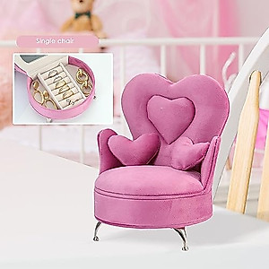 Mini Pink Travel Jewelry Box Sofa Single/Double People Heart Shape Armchair Openable Jewelry Organizer Box Necklace Earrings Ring Box for Girls Women (Pink Single Chair, 18cm*16cm*11cm)
