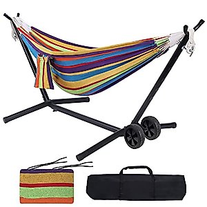 Wilsall Portable Hammock with Stand Included Double Free Standing Amacas con Base para Patio Steel Camping Hamaca Heavy Duty