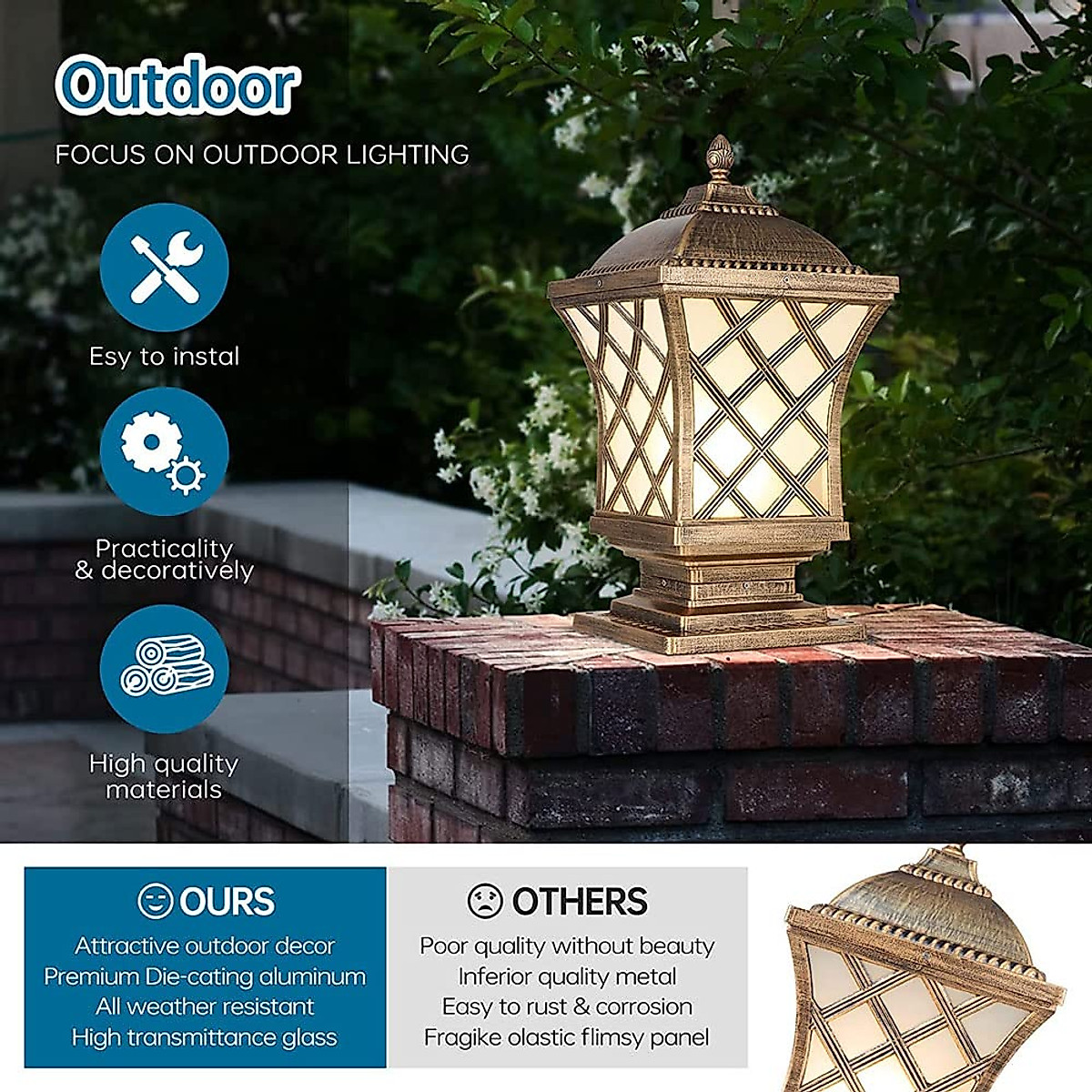 WENZIFI Outdoor Column Lights Modern Pillar Lights IP65 Waterproof Outdoor Post Lights E26 Aluminum Fence Column Lamp Fixtures for Villa Garden Park Lighting Pillar Lamps