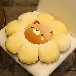 Seyomi Flower Plush Toy Pillow Seating Cushion, Cute Stuffed Sunflower Plant and Animal Toy Pillow for Girls, Bear 15.7"