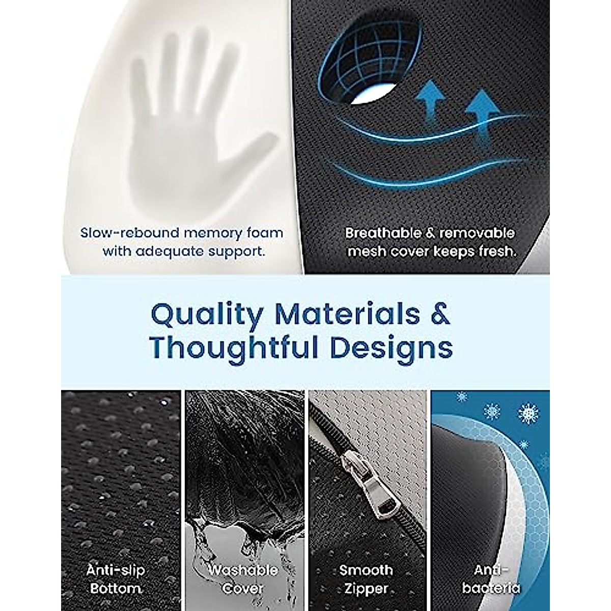 Multifunction Seat Cushion with Removable Insert for Long Sitting, Ergonomic Office Chair Cushion for Hemorrhoid, Sciatica, Tailbone Pain Relief, Non-Slip Memory Foam Butt Pillow for Office, Home, Car