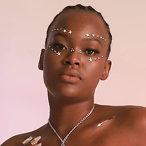 Wosois Crystal Face Stickers Star Mermaid Gems Sparkly Temporary Rhinestone Sticker Rave Party Accessories for Women and Girls (A)