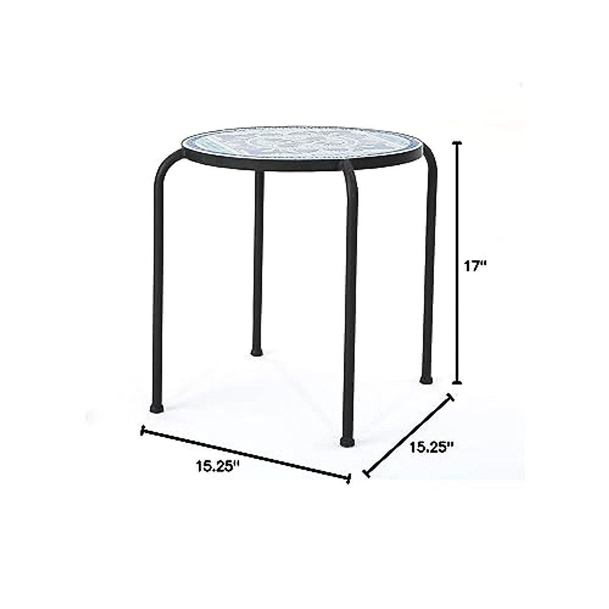 Christopher Knight Home Skye Outdoor Ceramic Tile Side Table with Iron Frame, Blue / White
