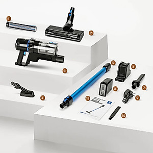 Aigostar Cordless Vacuum Cleaner, 25Kpa Powerful Vacuum Cleaner 6-in-1,LED Floor Lights, 2200mAh Battery Rechargeable Stick Vacuum,250W Lightweight Vacuum for Hard Floor Carpet Pet Hair,Blue