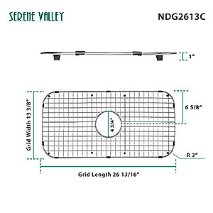 Serene Valley Sink Grid 26-13/16" x 13-3/8", Centered Drain with Corner Radius 3", NDG2613C