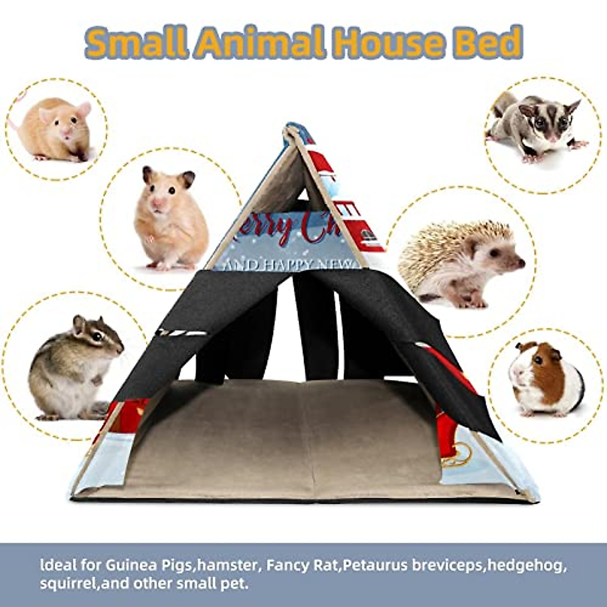 Y-DSIWX Guinea Pig Hideout House Bed, Christmas Santa Riding Sleigh Snow Lighthouse Mountain Rabbit Cave, Squirrel Chinchilla Hamster Hedgehog Nest Cage
