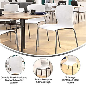 Flash Furniture Hercules Series Set of 5 Commercial Stack Chair - Roomy Wide 770 lb. Capacity - Lumbar Support - Durable Plastic - Silver Steel Frame - White