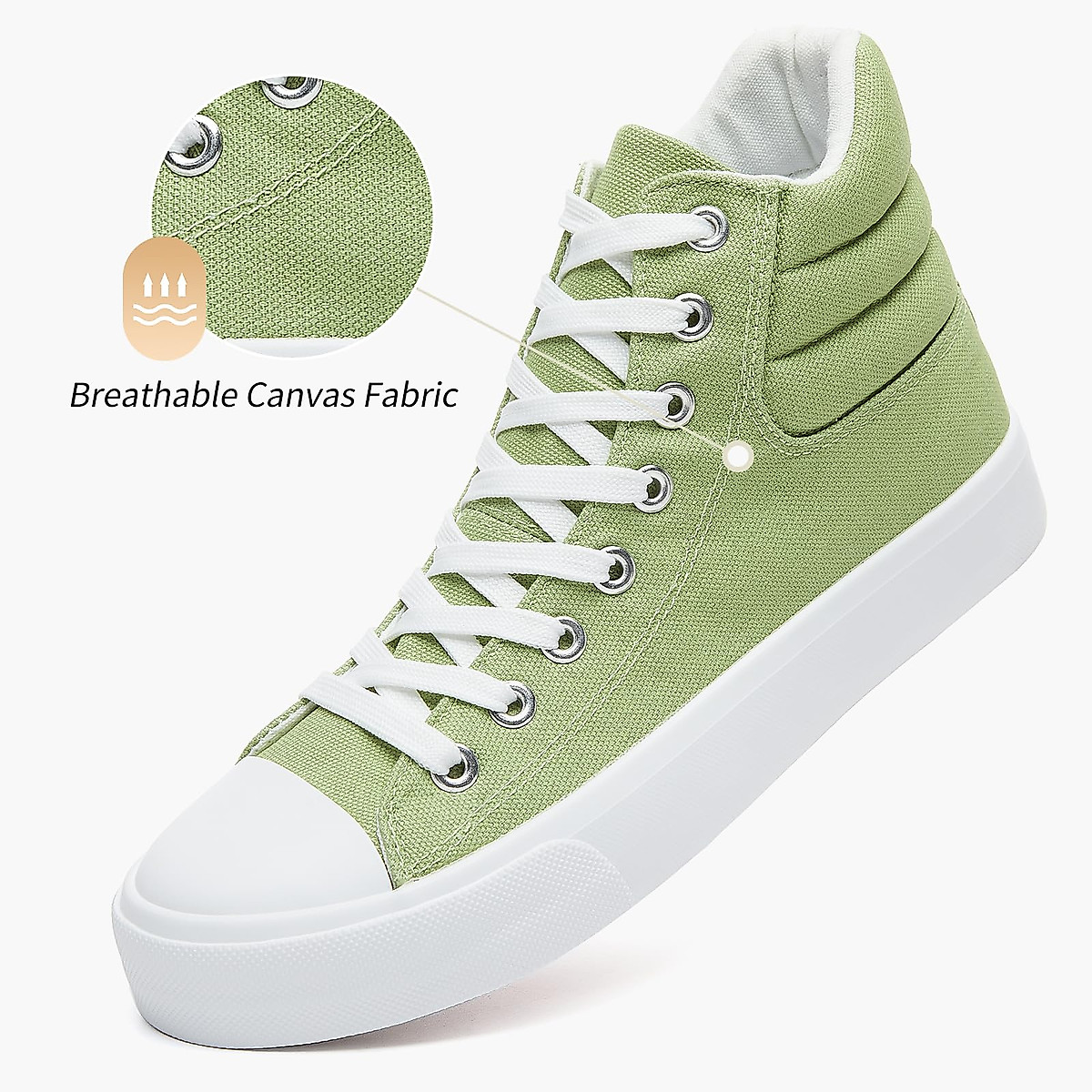 High Top Sneakers for Women White Womens High Tops Canvas Shoes Black Fashion Sneakers Casual Lace up Tennis Shoes (Green,US08)
