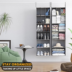 SpaceAid 2 Pack Hanging Closet Organizer and Storage with Dividers, 24 Compartments Hanging Shoe Shelves for Closet, Wardrobe, RV, Garment Rack - Grey