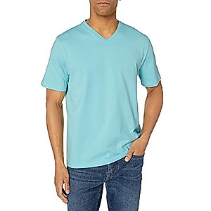 Amazon Essentials Men's Regular-Fit Short-Sleeve V-Neck T-Shirt, Pack of 2, Aqua Blue/White, XX-Large