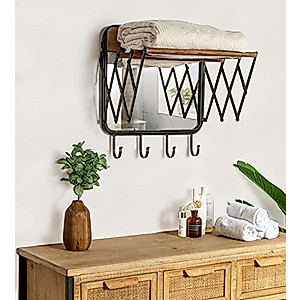 Wall Mirror Accordion Clothes Drying Rack, Laundry Wall Mount Retractable Towel Rack, 3 Bars, Mirror & 4 Hooks, Clothes Save Space Storage, Best for Laundry Room, Mudroom, Bathroom, Father's Day