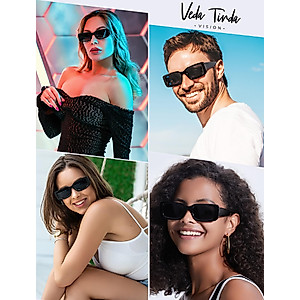 Veda Tinda Vision Rectangle Sunglasses Black Trendy Retro 90s Square Vintage y2k Sunglasses for Women Polarized Men Sunglasses UV Blocking Skin C01S01
