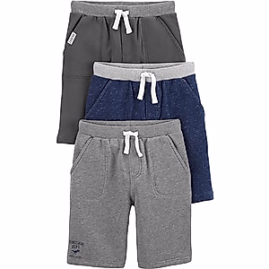 Simple Joys by Carter's Baby Boys' Multi-Pack Knit Shorts, Navy Heather/Charcoal Heather/Grey, 2T